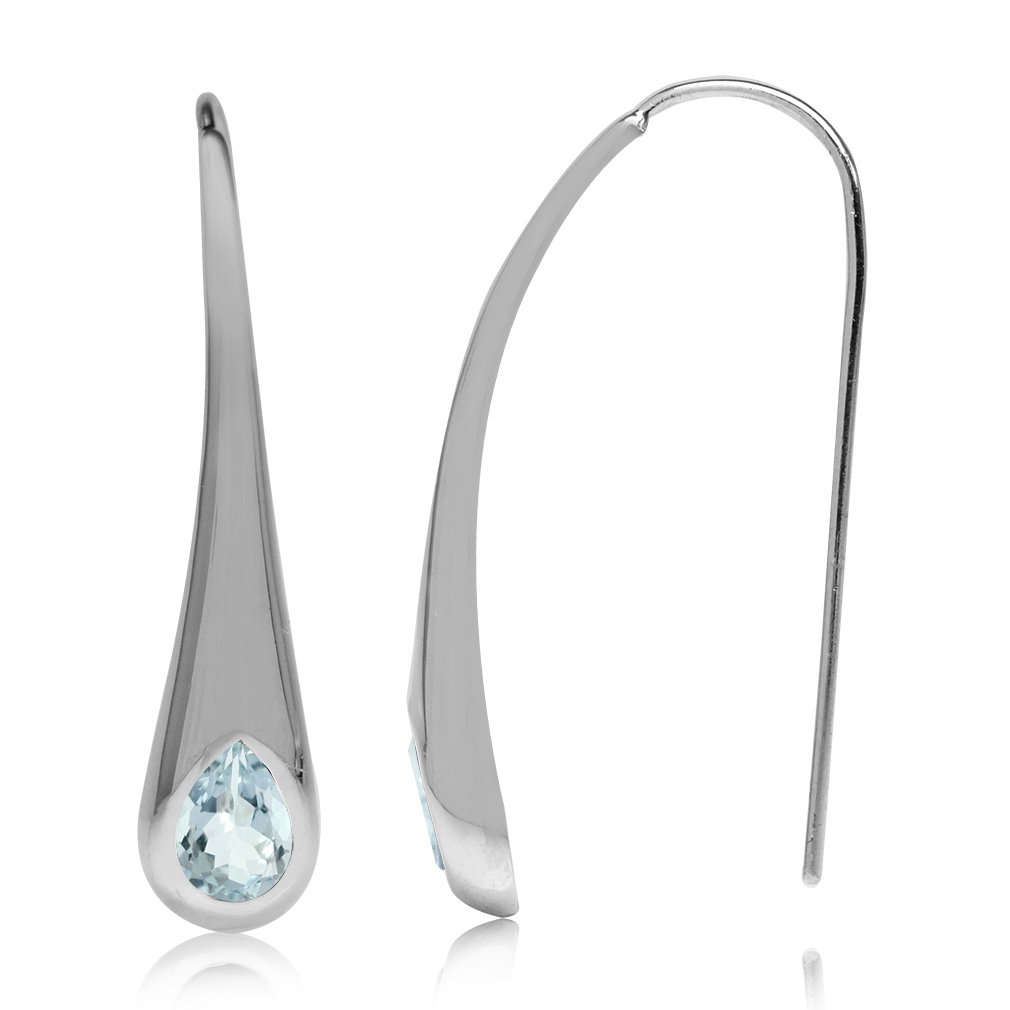 Silvershake 1.04ct. Genuine Blue Aquamarine White Gold Plated 925 Sterling Silver Modern Style Hook Earrings