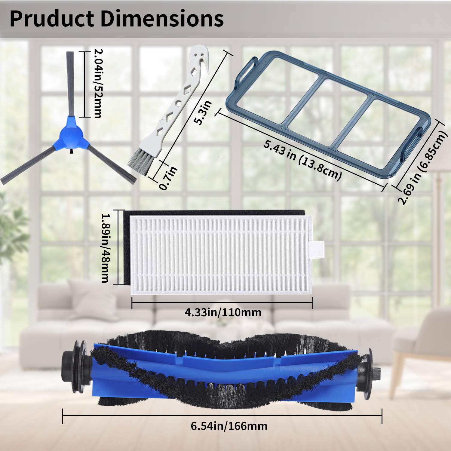 Replacement Parts kit for Eufy RoboVac 11S, RoboVac 30, RoboVac 30C, RoboVac 15C,RoboVac 12, RoboVac 35C, Robot Vacuum cleaner Accessory Kit,6 Filters,6 Side Brushes,1 Main Brush,1 Pre Filter