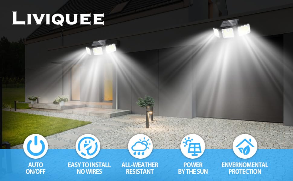 Sunenvoy Solar Lights Outdoor with Motion Sensor, Dual Head Security Lights Solar Powered, 30 LED Flood Light Motion Detected Spotlight for Garage Yard Entryways Patio, IP65 Waterproof