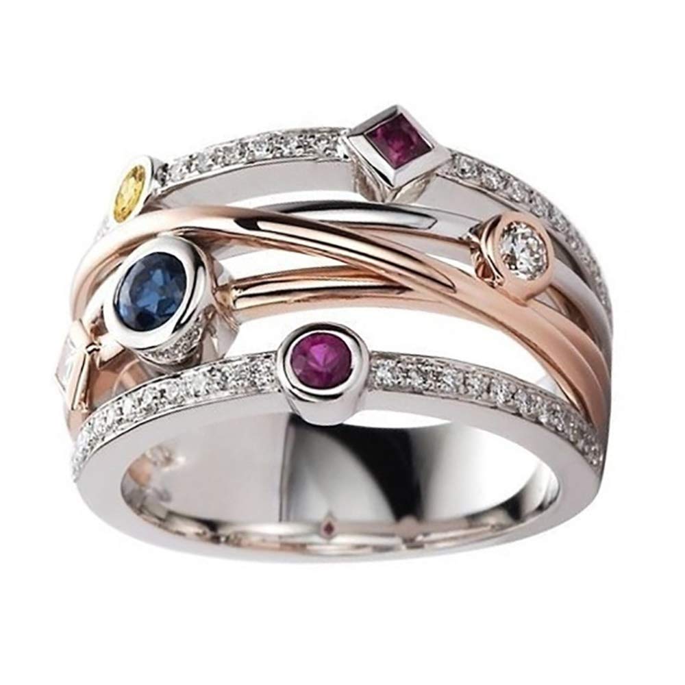 SixTwo 925 Sterling Silver Shiny Full Diamond Cross Ring Colorful Geometric Gemstone Ring Cubic Zirconia Rings CZ Diamond Multi Row Ring Eternity Engagement Wedding Band Ring for Women (8)