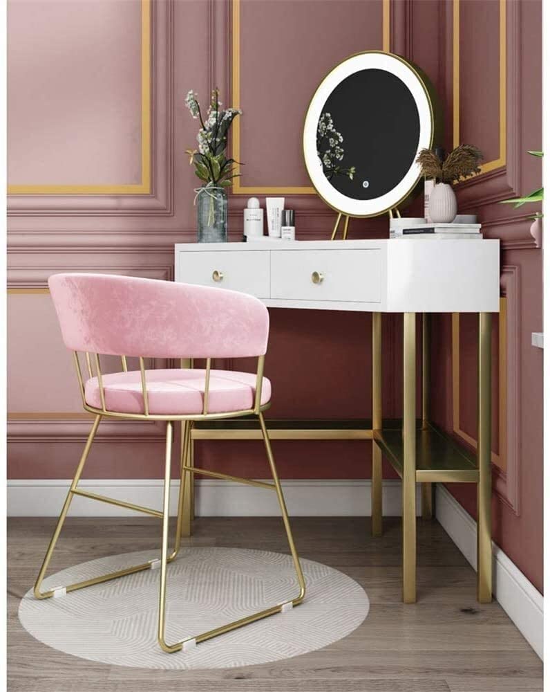 QULACO Luxury Dresser Table Vanity Makeup Table Set, 2 in 1 Makeup Vanity Desk 2 Drawers White Dressing Table Bedroom Funiture with Mirror and Chair