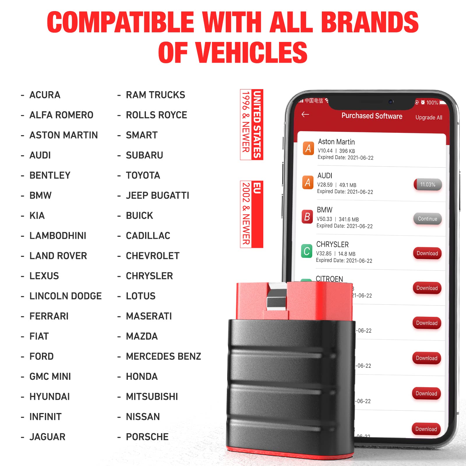THINKCAR Thinkdiag Mini Full System Bluetooth OBD2 Scanner, ABS SRS TPMS BMS AC Transmission Car Diagostic Scan Tool Airbag Engine Code Reader with SAS ABS Bleeding 15 Reset Service