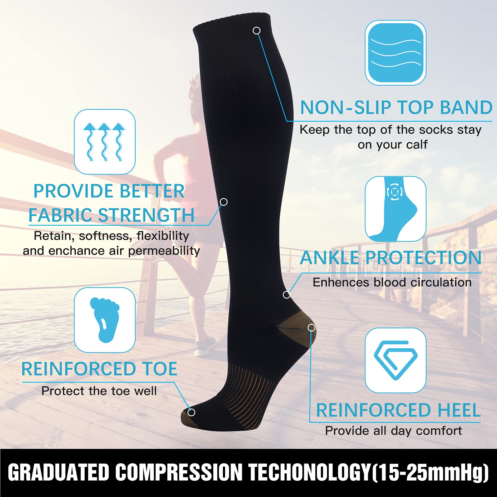XMOX Compression Socks for Women & Men Circulation, 4 pairs 15-25mmhg (Black/White, Large - X-Large)