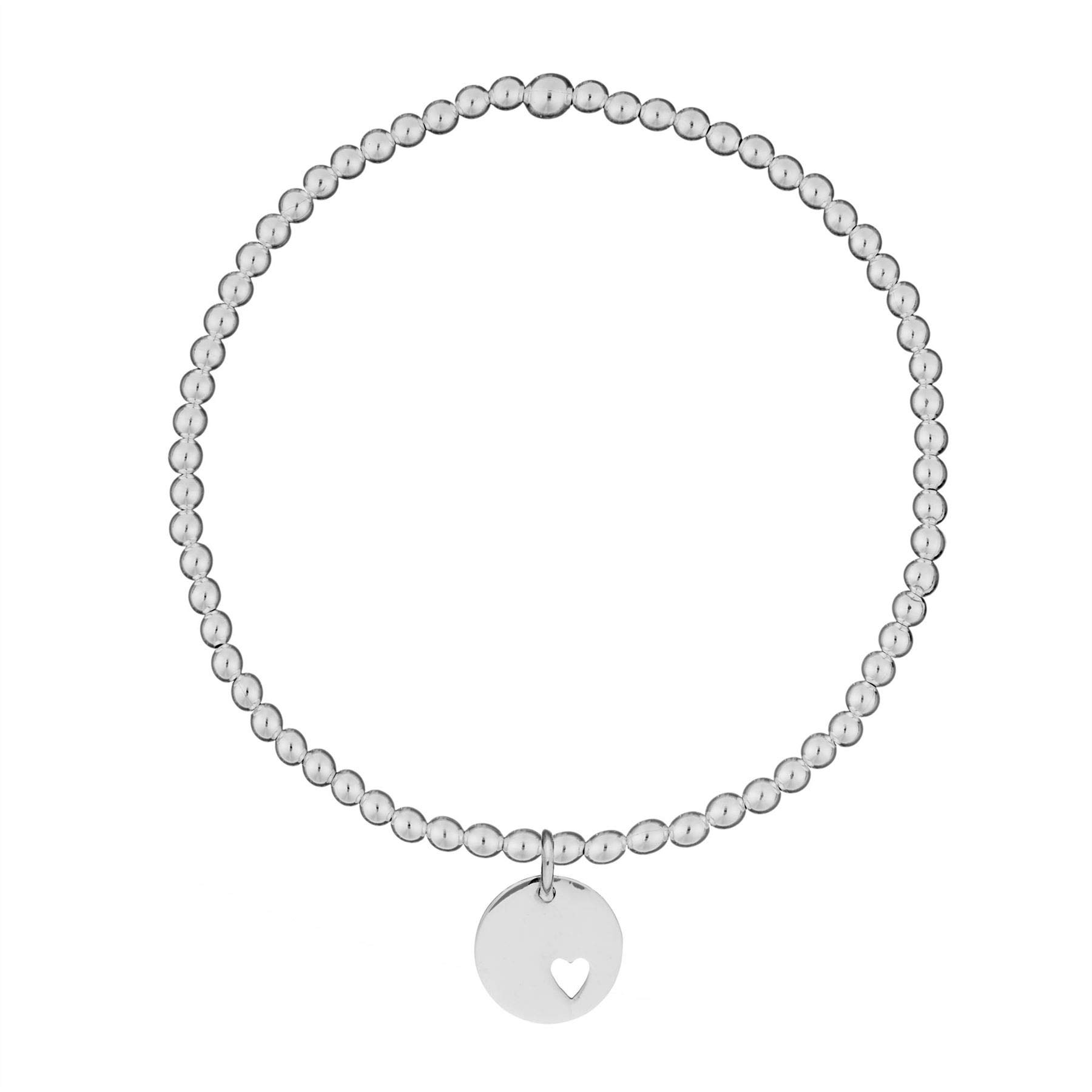 Silverly Women's 925 Sterling Silver Round Heart Charm Beaded Ball Stretch Bracelet