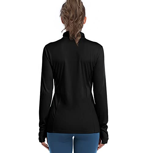 Women's Active Dry-Fit Long Sleeve UPF 50+ Sun Protection Tops Workout Outdoor UV Shirts with Thumb Holes P13 A-black