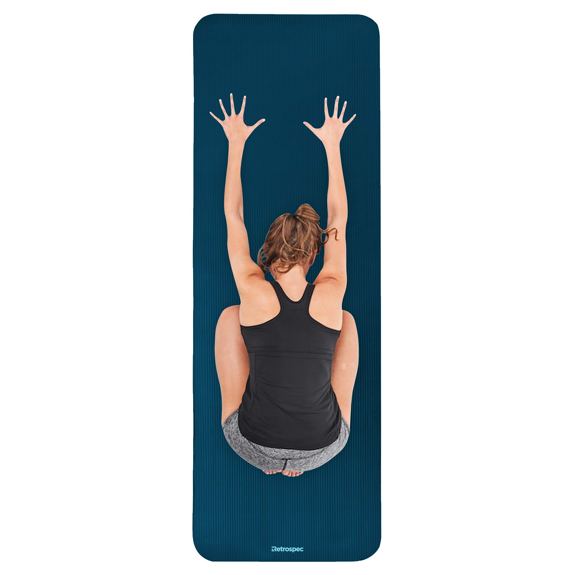 Retrospec Solana Yoga Mat Thick w/Nylon Strap for Men & Women, Ocean Blue, 1/2 inch