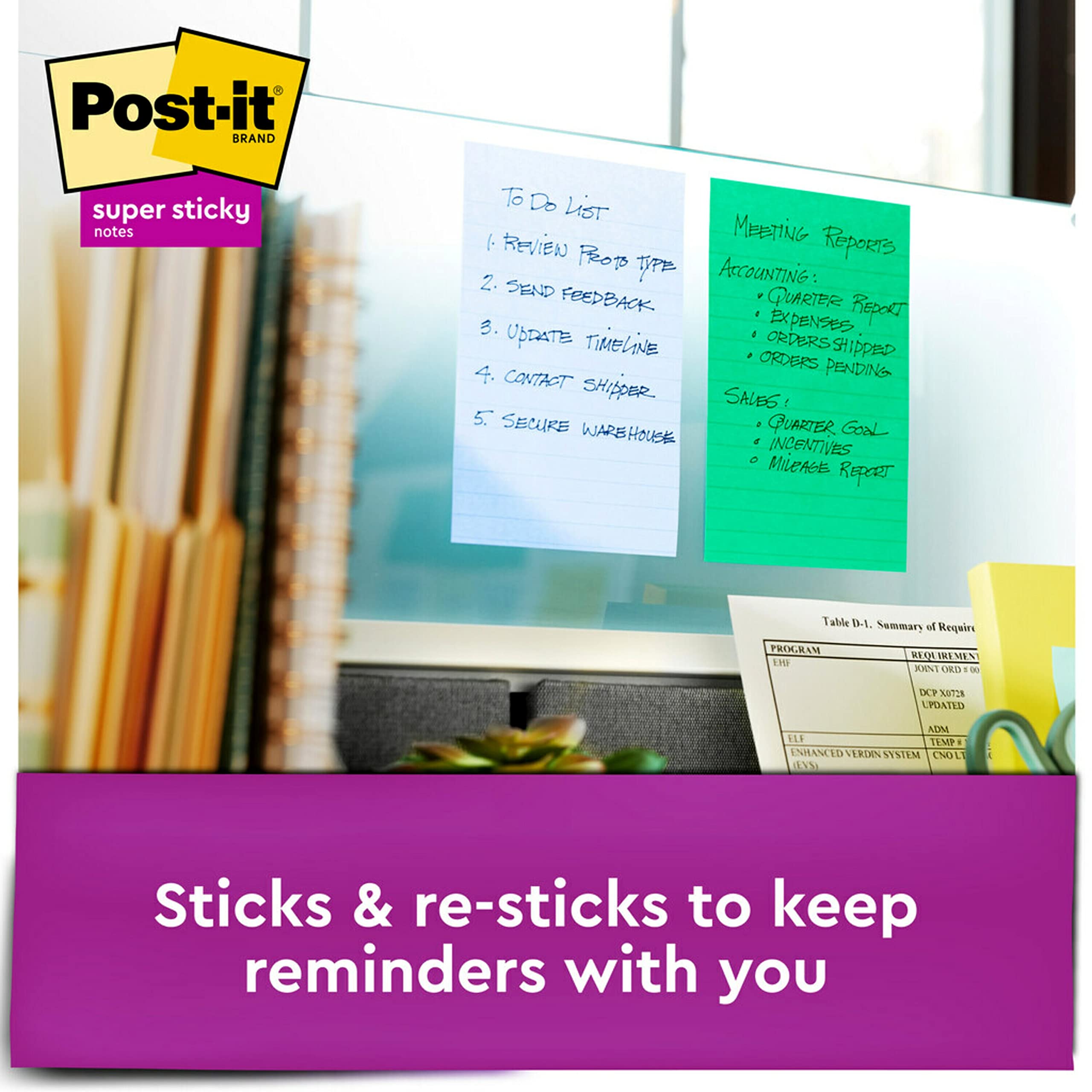 Post-it Super Sticky Recycled Notes, 4x6 in, 3 Pads, 2x the Sticking Power, Poptimistic, Bright Colors, 30% Recycled Paper (660-3SST)