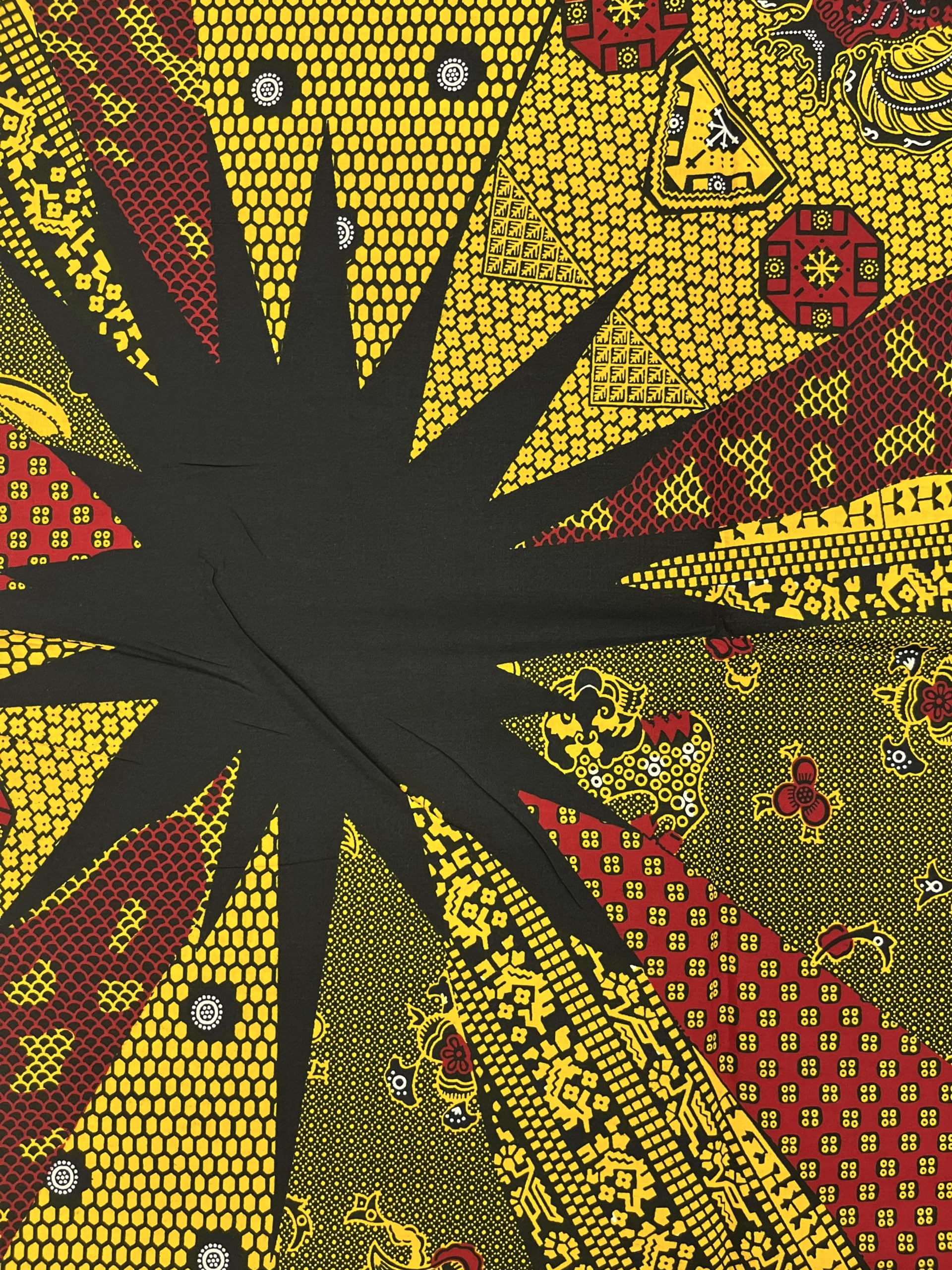 Patchwork Design African Guaranteed Wax Block Prints Fabric/African Ankara Wrapper Fabric Wax Fabrics /-Sell by 6 Yards-100% Cotton-for Dresses- Golden-Yellow, Red, Black, White,Dark-Blue
