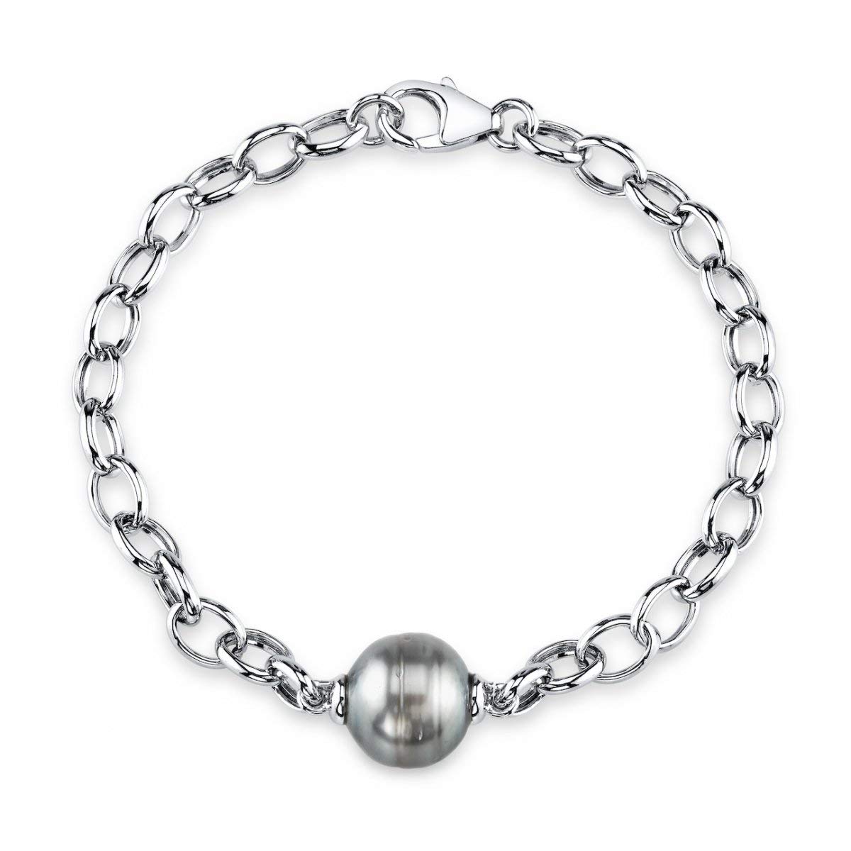 The Pearl Source 10-11mm Genuine Baroque Black Tahitian South Sea Cultured Pearl Link Bracelet for Women