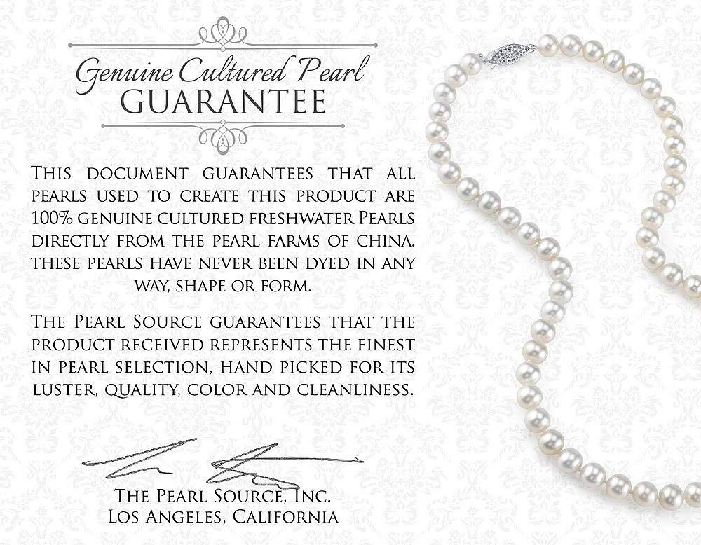 The Pearl Source 6-9mm Genuine White Freshwater Cultured Pearl Wire Necklace for Women