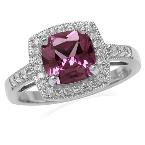 Silvershake 8mm Cushion Shape Created Color Change Alexandrite 925 Sterling Silver Halo Engagement Ring Size 6