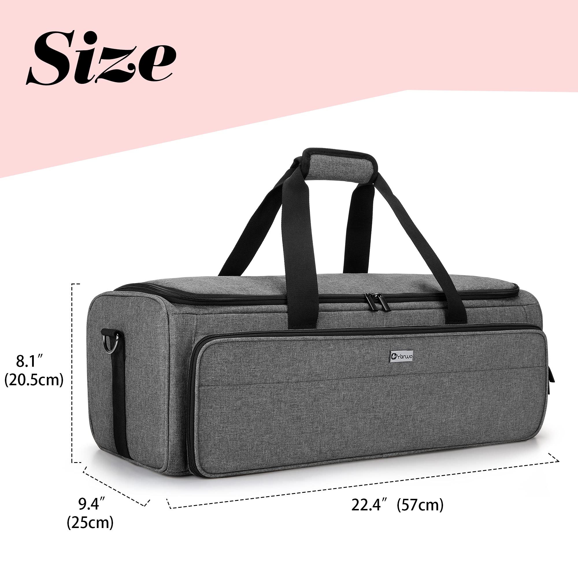 Yarwo Carrying Case Compatible for Cricut Maker, Explore Air 2, Silhouette Cameo 4 and Cameo 3, Large Opening Die Cut Machine Bag for Cutting Mat (12" x 12") and Supplies, Gray