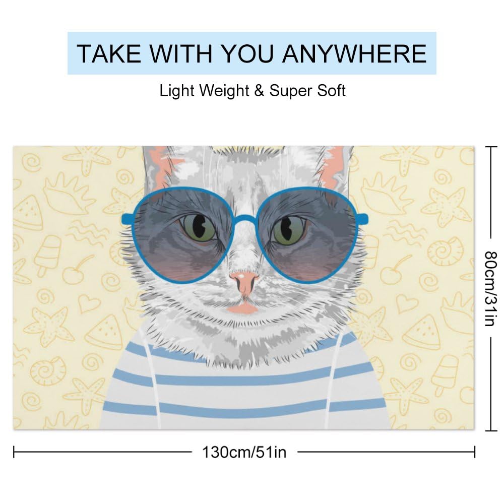 Stylized Portrait Cat Microfiber Absorbent Lightweight Beach Towels Fast Dry Oversized Sand Free Beach Blanket 31x51in for Swimming Camping Travel Gym and Yoga