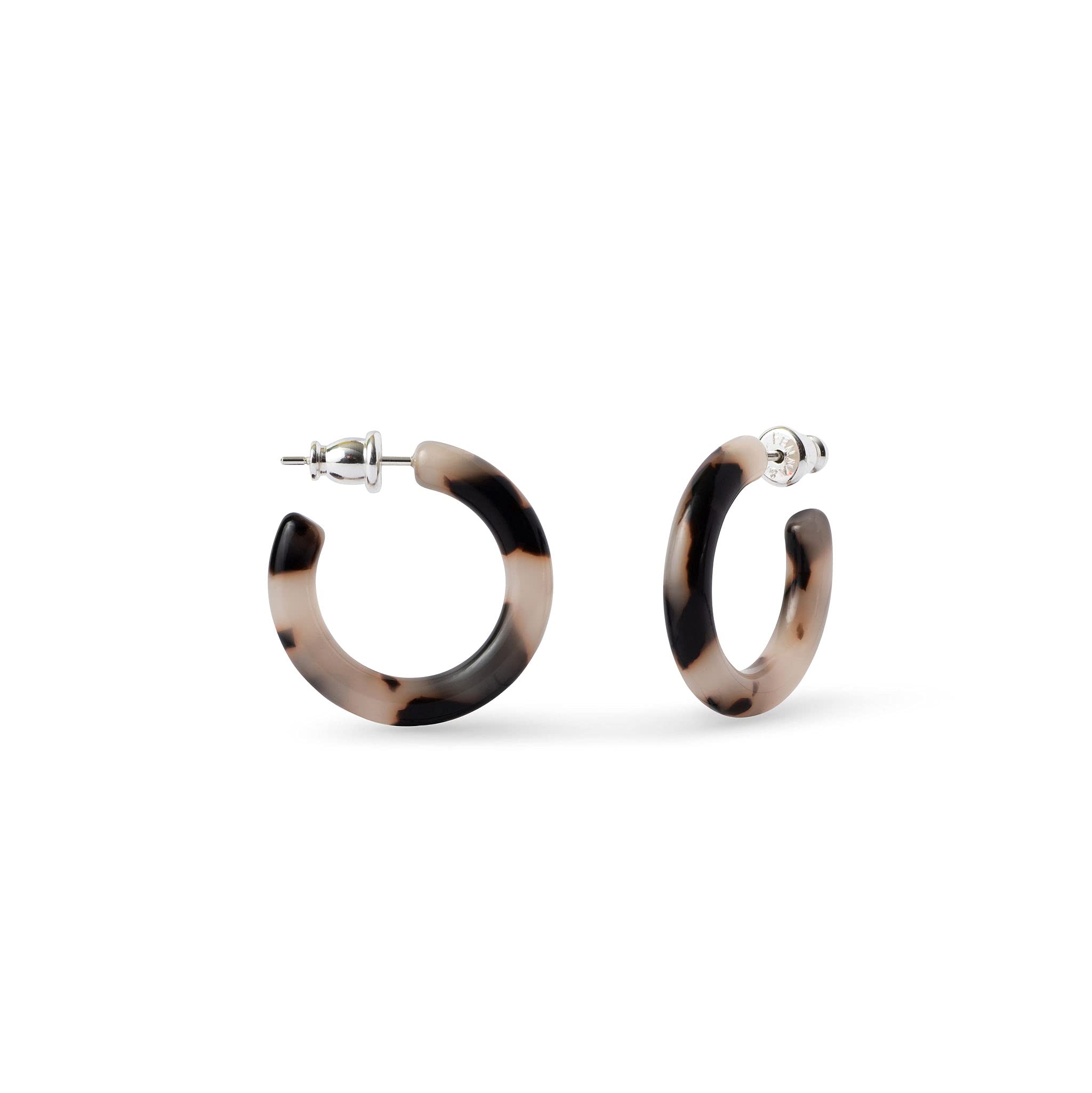 Tortoise Shell Hoop Earrings Small Resin Acrylic Acetate Hoops For Women Men 925 Sterling Silver Posts (Blonde)