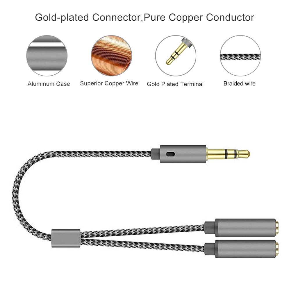 schicj133mm Headphone Splitter 3.5mm Audio Stereo Y Splitter Extension Cable Male to Female Dual Headphone Jack Adapter for Earphone Headset, Microphone Audio Cable Adapter Splitter Black