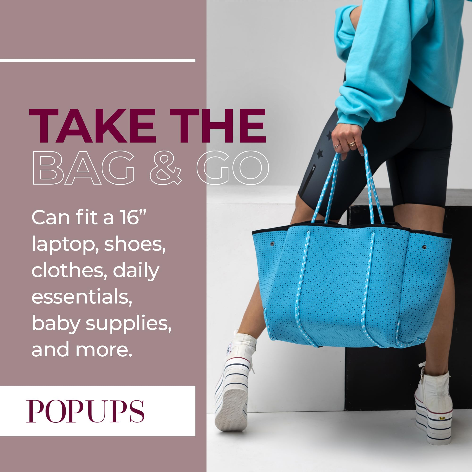 POPUPS Neoprene Large Tote Bags, Barbie - Lightweight and Water-Resistant Neoprene Bag