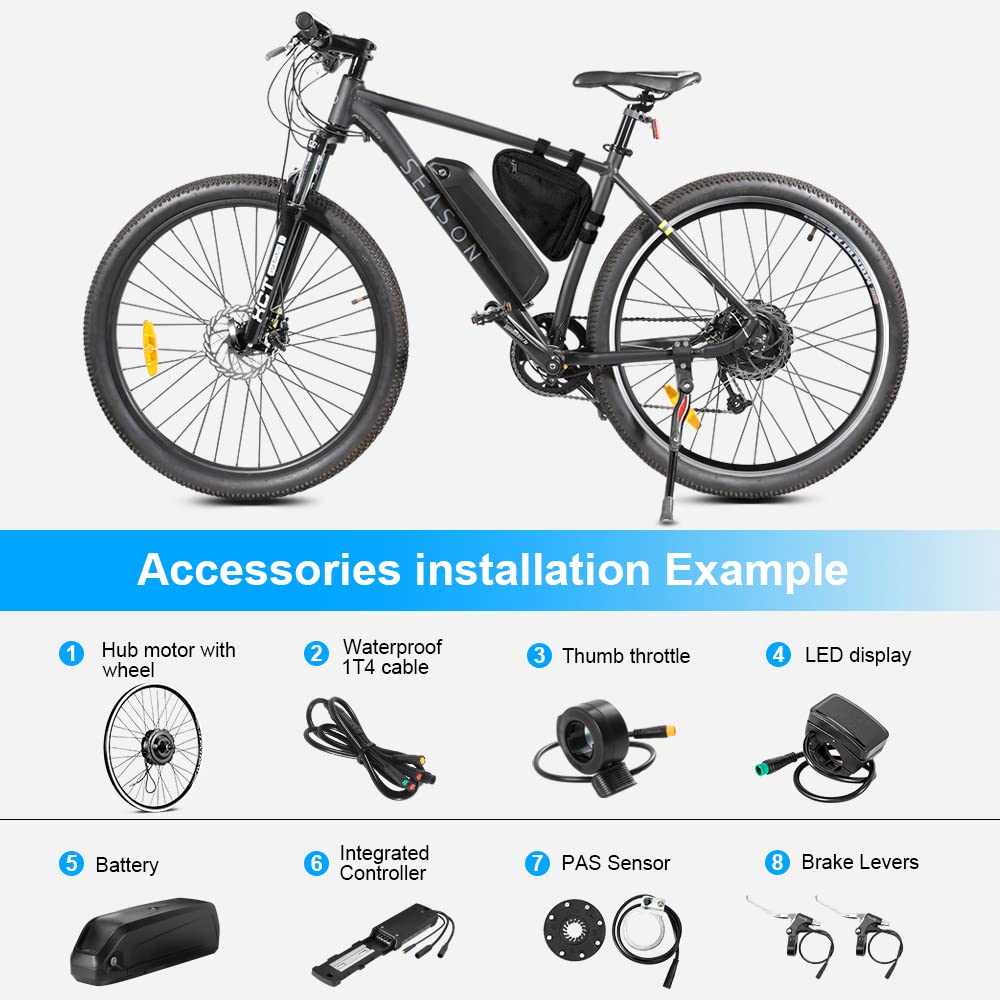 YS YOSE POWER 26 inch e-Bike Conversion kit 48V500W Rear Motor with 48V13Ah Lithium Battery Screwed brushless Motor Integrated Controller LED Display Pedal Sensor Electric Bike hub Motor 500w