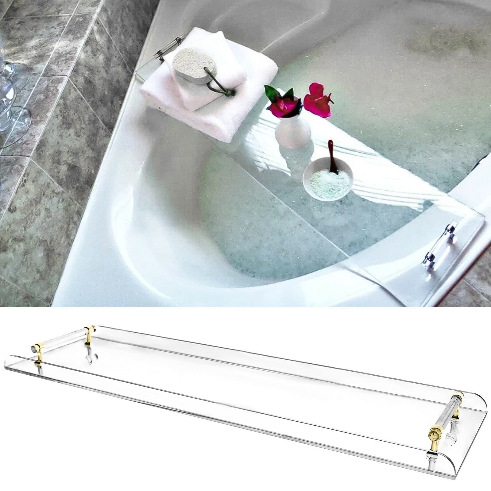YIYIBYUS Acrylic Bathtub Caddy, Clear, Rectangular, 31 x 9 in