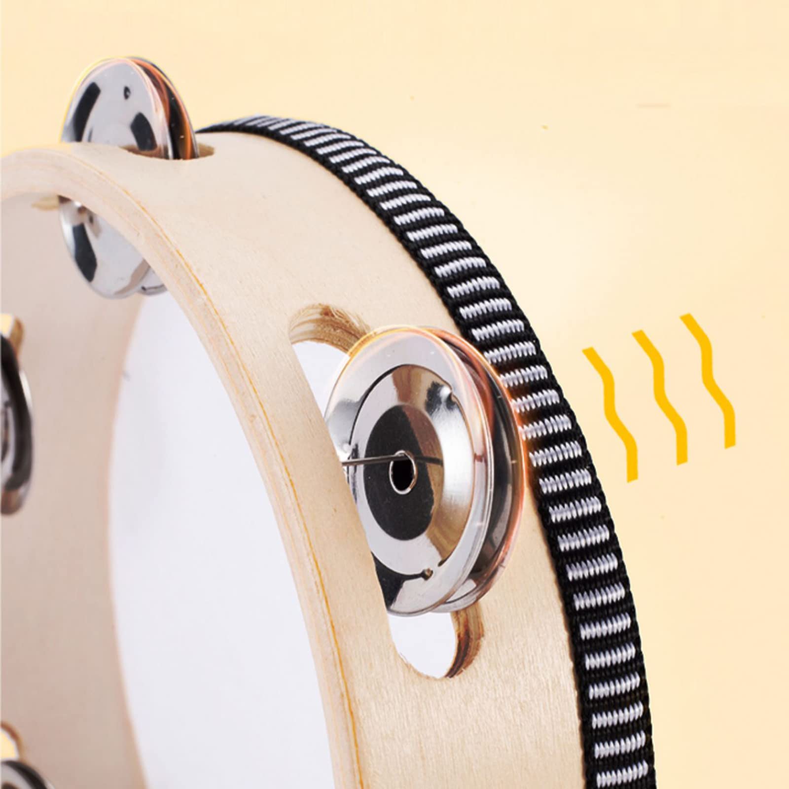 Tosnail 10 Inches Handheld Wooden Tambourine - Double Rows 16 Pairs Jingles