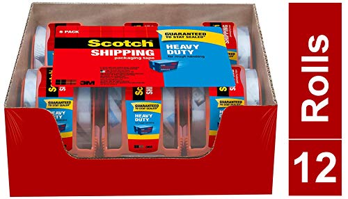 Scotch Tape Heavy Duty Shipping Packaging Tape, 1.88 Inches x 800 Inches, 1.5" Core, Clear, Great for Packing, Shipping & Moving, Rolls with Dispenser (142-6) (2 Pack), 12 Rolls (548415484564864)