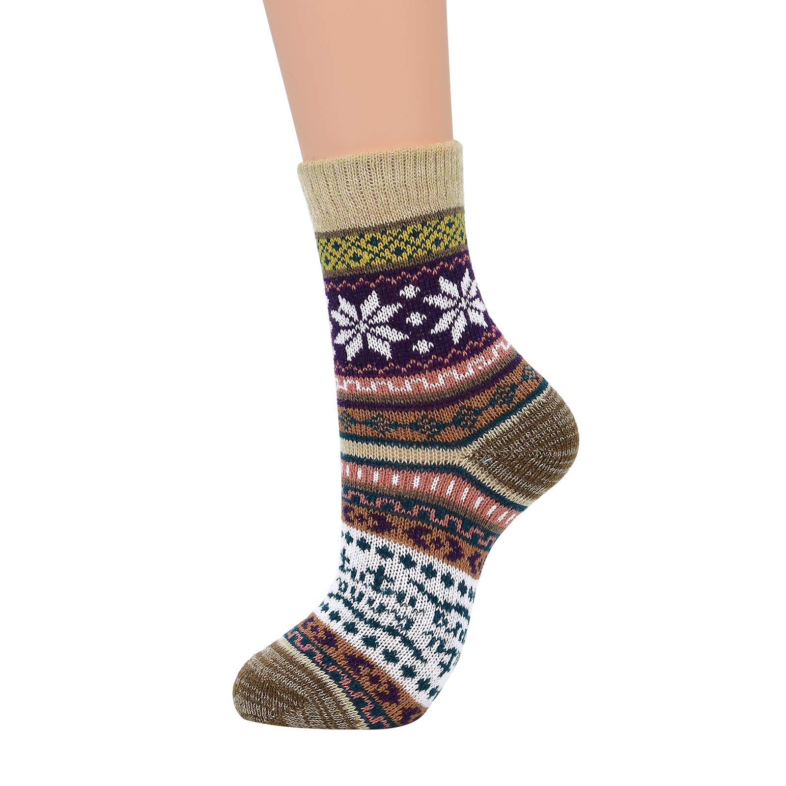 Womens Wool Boots Socks Thick Warm Crew Socks Cute Knit Athletic Cotton Long Socks for Women 5 Pack Anise