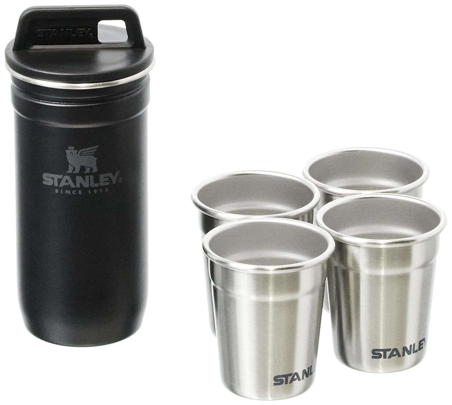 STANLEY Adventure Nesting Shot Glasses Set 0.59ML Matte Black - BPA Free Stainless Steel Shot Glasses - Packable Thanks to Nesting System - Dishwasher Safe