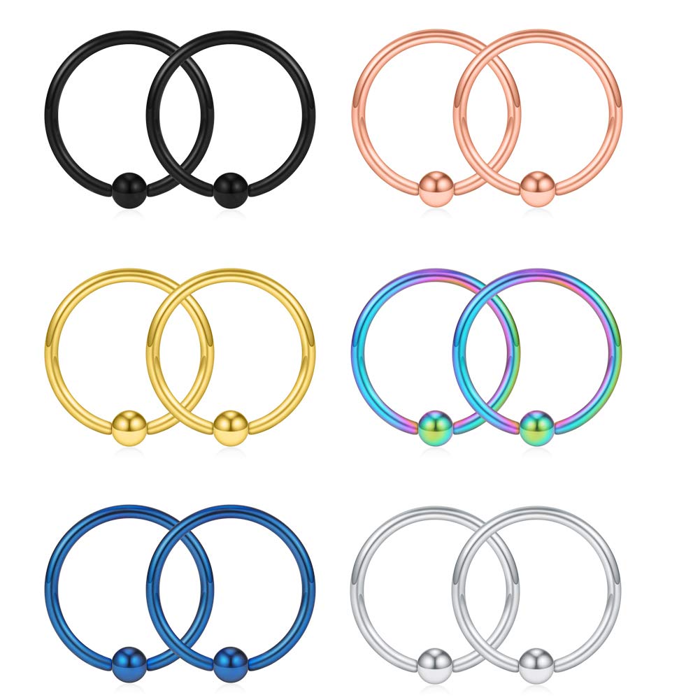 SCERRING 12PCS 20G 10mm Nose Hoop Lip Eyebrow Tongue Helix Tragus Cartilage Septum Piercing Ring - Mix Color 1#