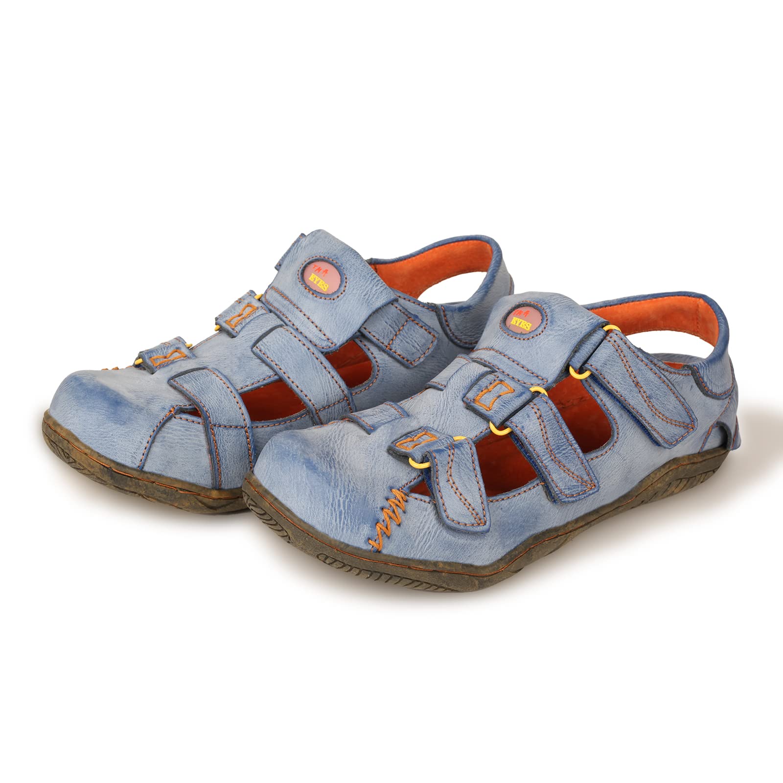 TMA EYES Women's Hook and Loop Closed-Toe Leather Sandal