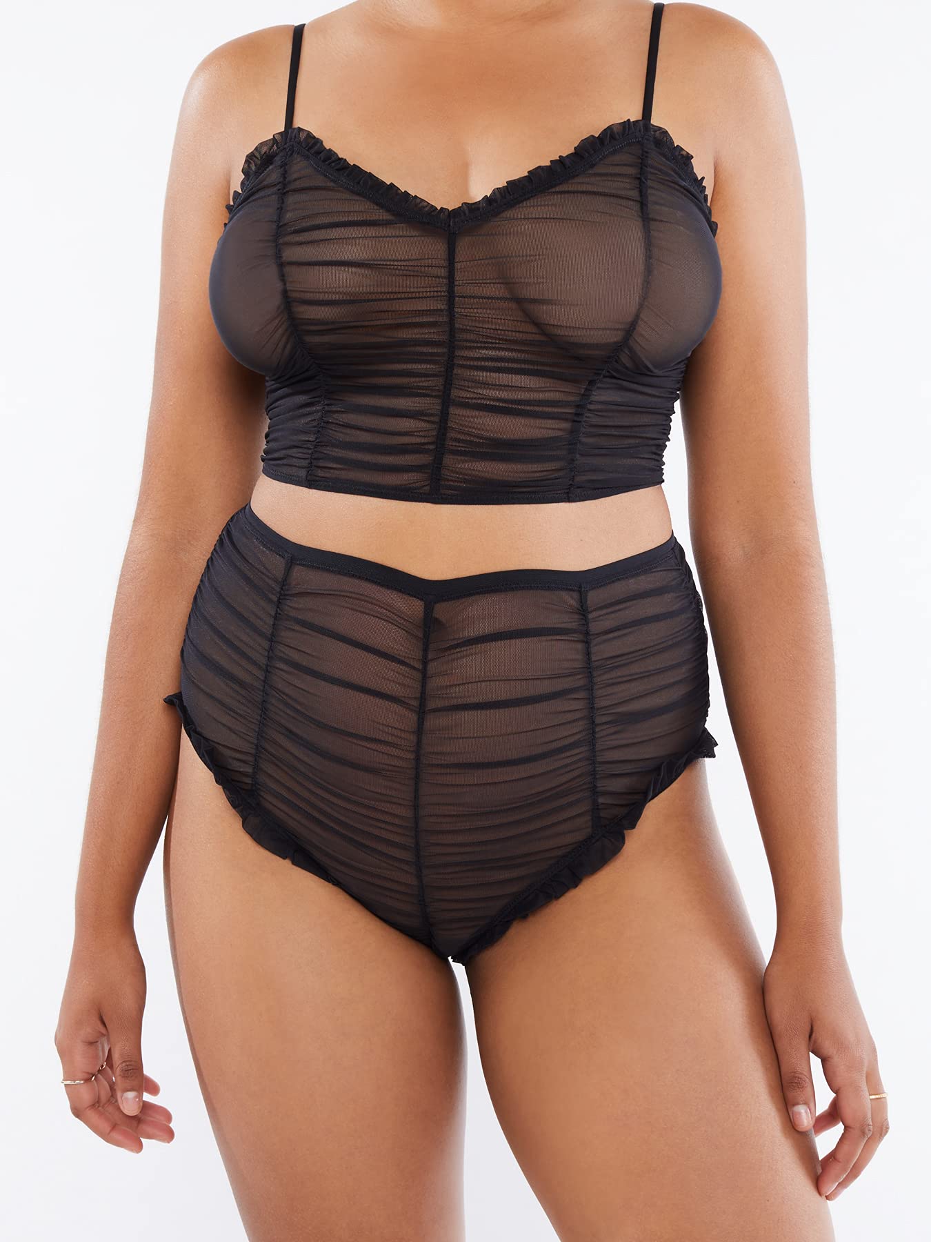 Savage X Fenty, Women's, Gathered Mesh Booty Short, Caviar, M