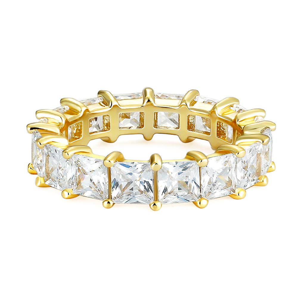 XBRN Eternity Bands,14K White Gold Plated Cubic Zirconia Eternity Ring Band Stackable Rings for Women Men (Gold Plated, 7.5)