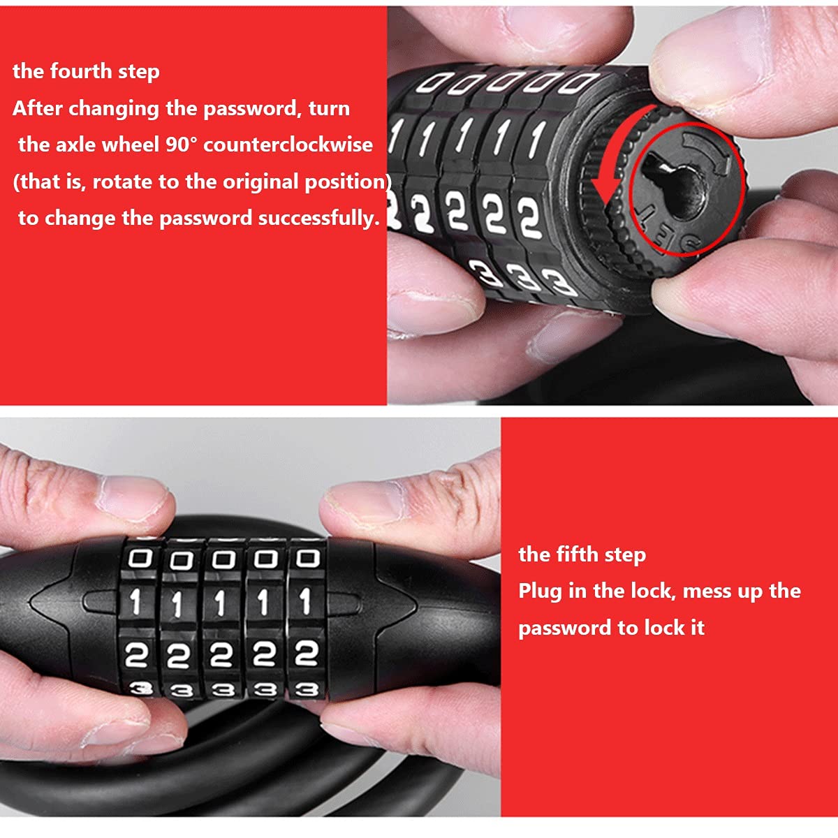 UFFD Bike Lock Bike Lock Cable 5-Digit Resettable Combination Self Coiling Combination Bicycle LockBike Cable Lock (Color : Black, Size : 12mmx1500mm)