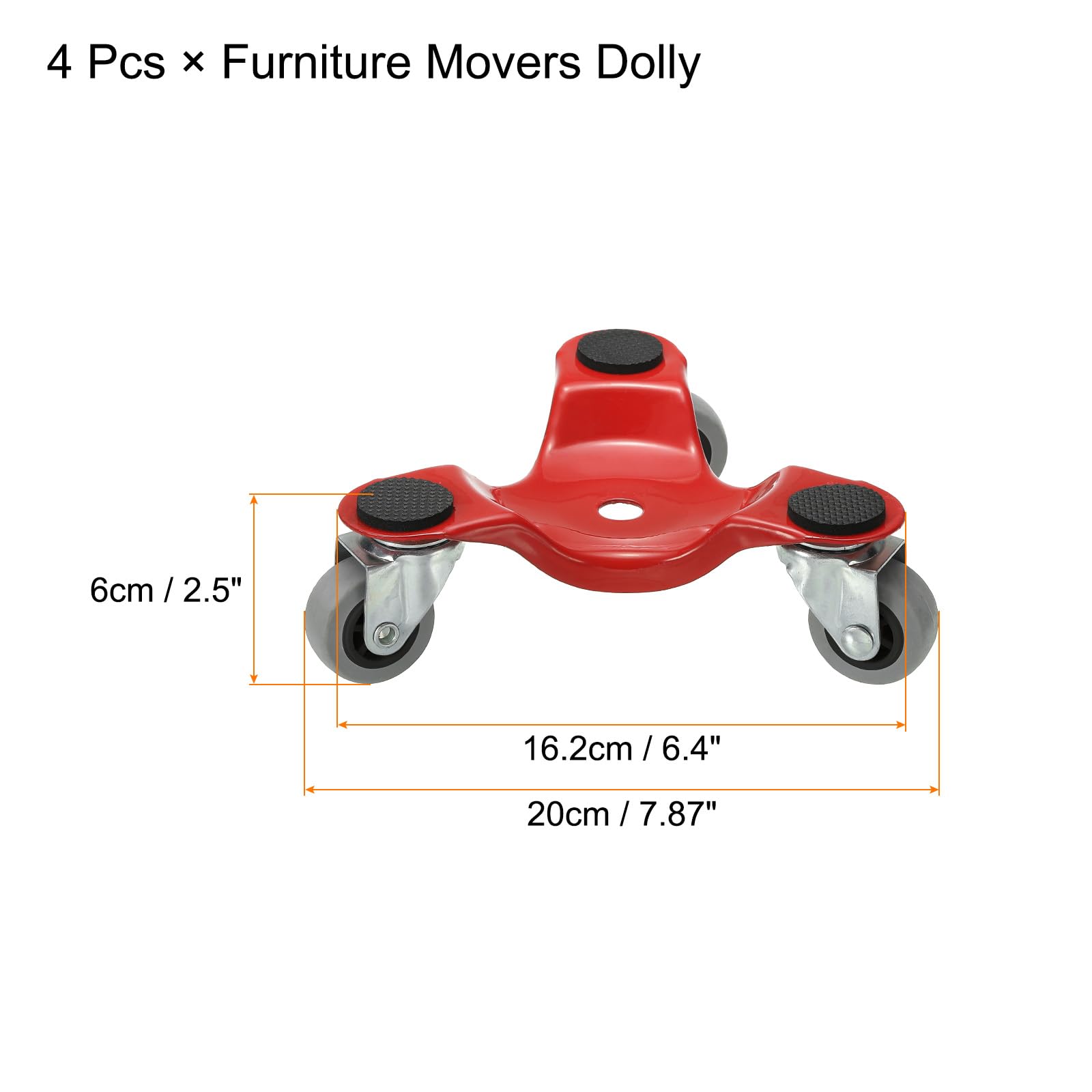 PATIKIL Furniture Mover Dolly, 4 Pack Furniture Triangle Moving Dolly with 3 Wheels 6-Inch Steel Movers Dolly, 200LB Load Capacity, Red