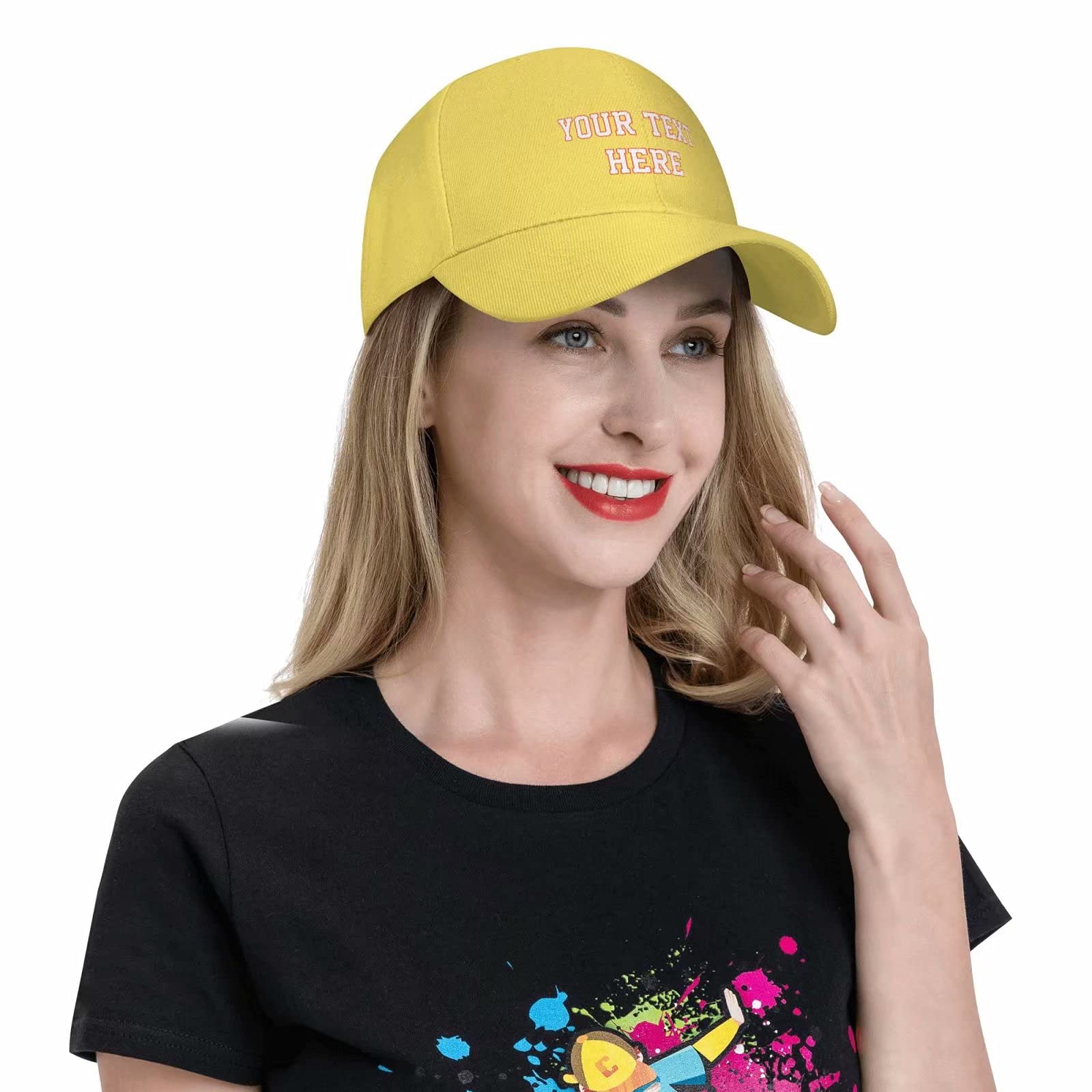 YEMHUKE Personalized Hats, Custom Baseball Caps, Custom Text & Photo Hat for Men & Women Yellow, 1-8