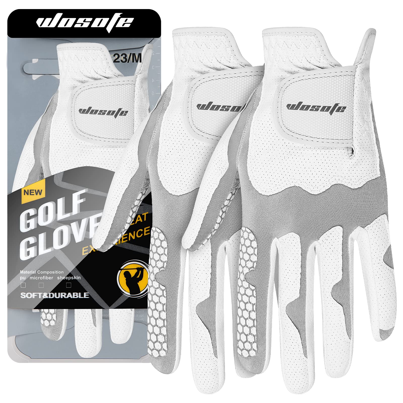 wosofe Golf Gloves for Men’s Left Hand Lycra Korean Nanometer Grip Soft Comfortable Pack of 2 (Medium/large)