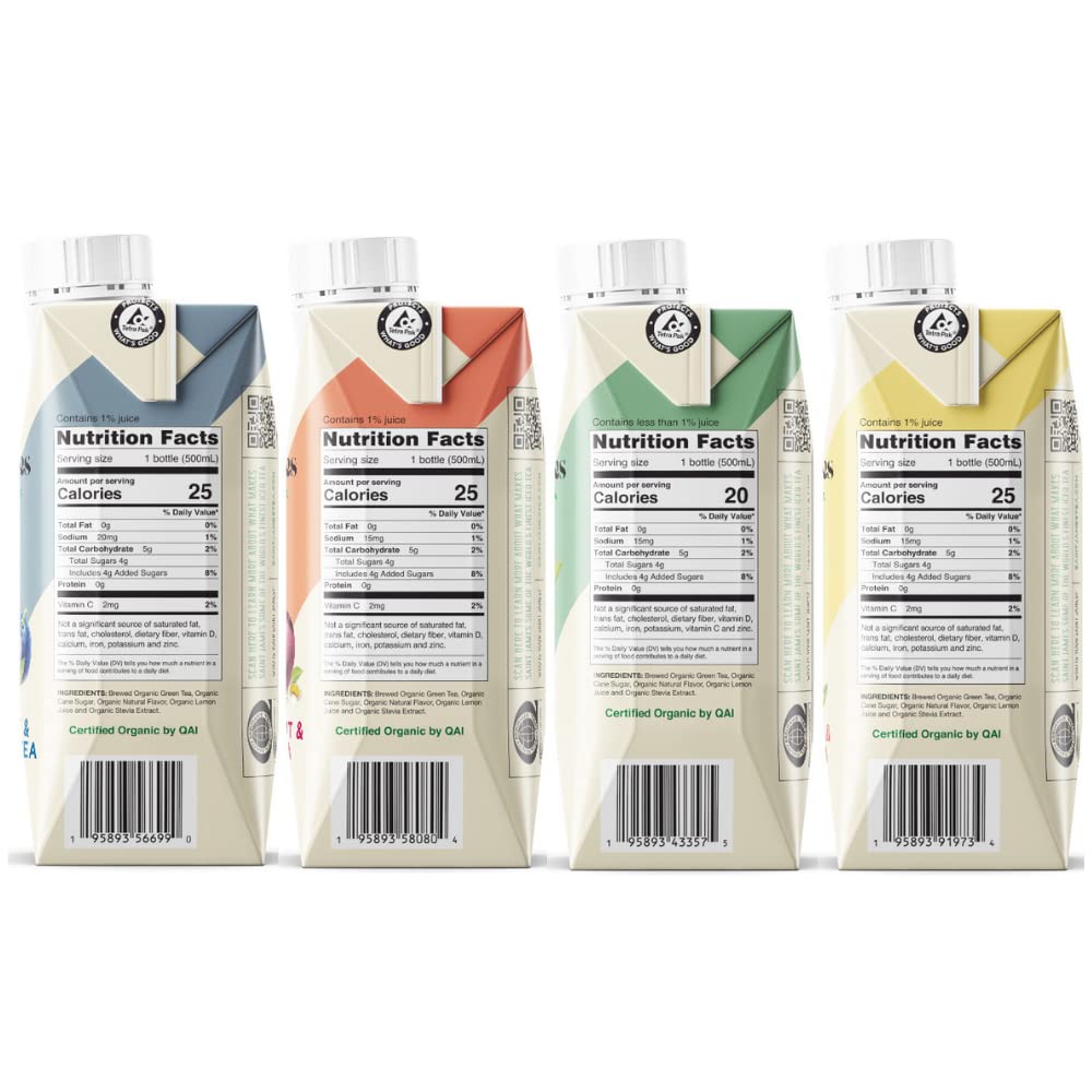Saint James Iced Tea | Organic Green Tea | Organic, Non-GMO Green Tea, 12 Pack (16.9oz each) (Variety)