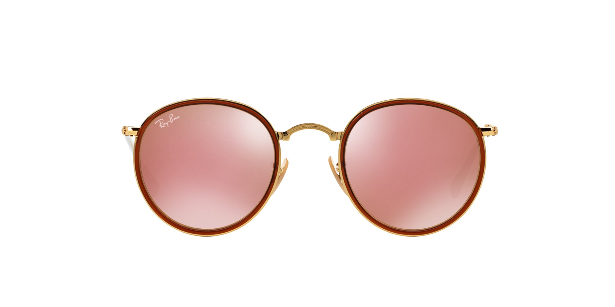 Ray-Ban Rb3517 Folding I Round Sunglasses, Gold/Light Brown Mirrored Pink, 51 mm