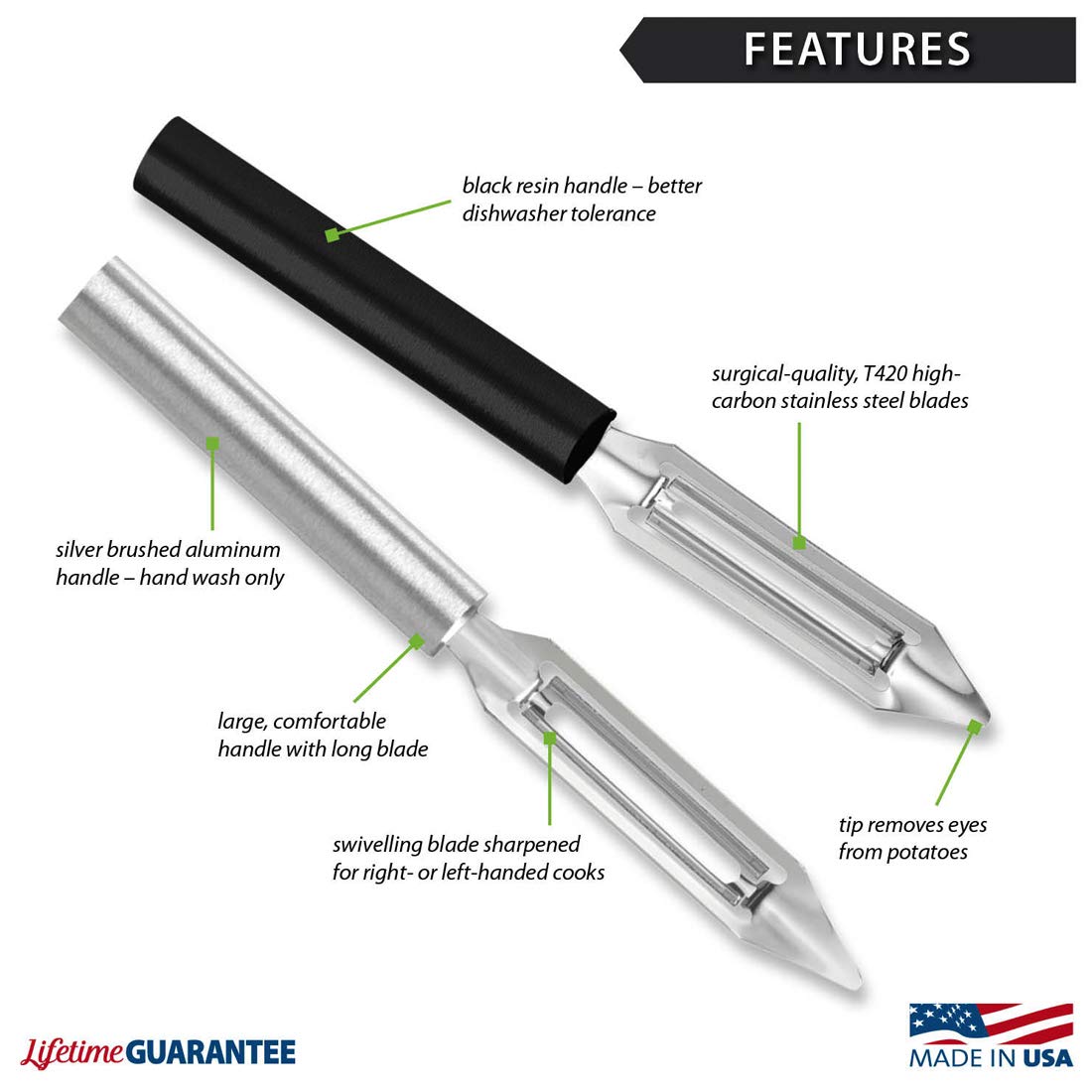 Rada Cutlery Deluxe Vegetable Peeler β Stainless Steel Blade With Aluminum Handle, 8-3/8 Inches, 2 Pack