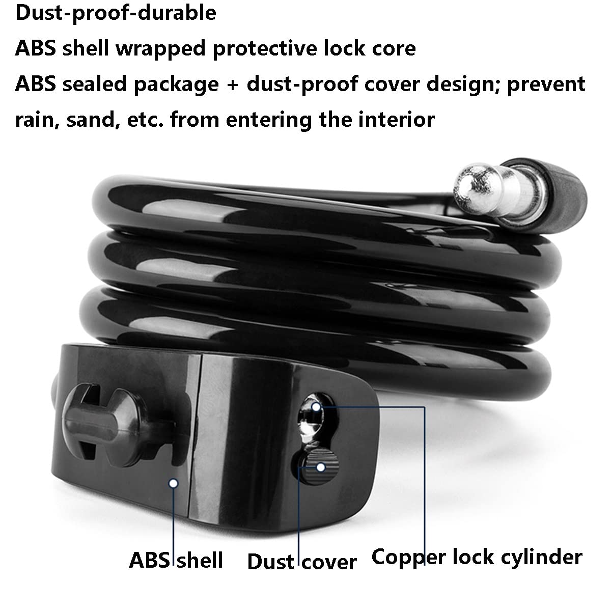 UFFD Bike Lock, Bike Locks Cable Lock Coiled Secure Keys Bike Cable Lock with Mounting Bracket, 0.55Inch Diameter (Color : Black, Size : 110CMX14MM)