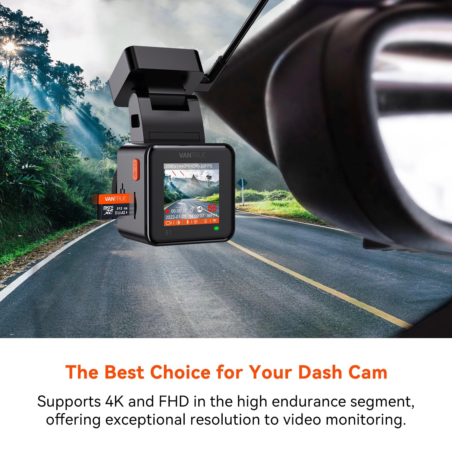 Vantrue 512GB microSDXC UHS-I U3 4K UHD Video High Speed Transfer Monitoring SD Card with Adapter for Dash Cams, Body Cams, Action Camera, Surveillance & Security Cams