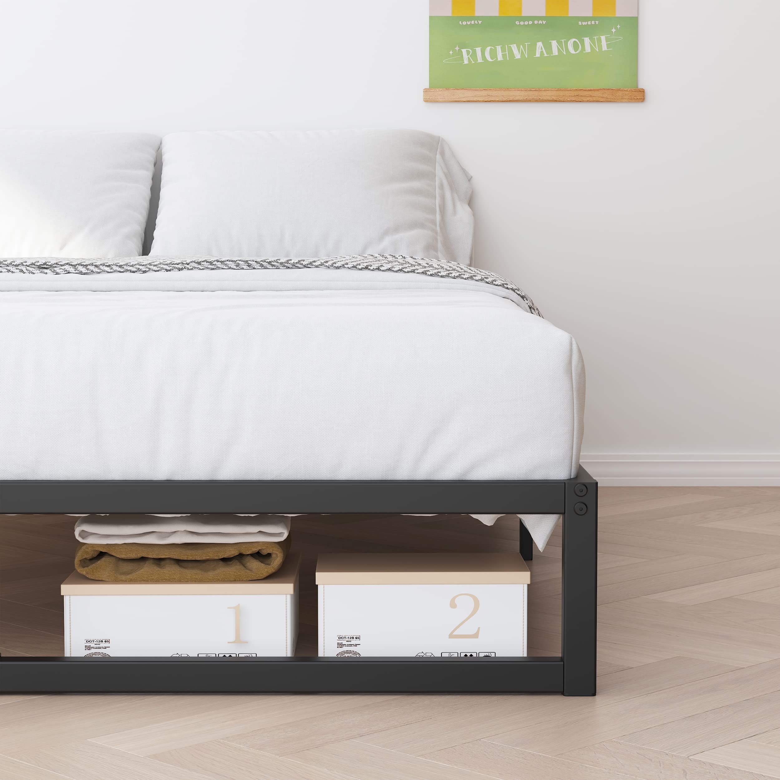 Richwanone 8 Inch Bed Frame Full Metal Platform Mattress Foundation with Steel Slat Support, No Box Spring Needed, Easy Assembly, Black
