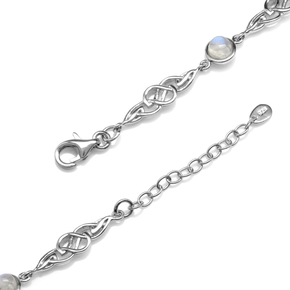 Silvershake Natural Moonstone 925 Sterling Silver Celtic Knot 7 to 8.5 Inch Adjustable Bracelet