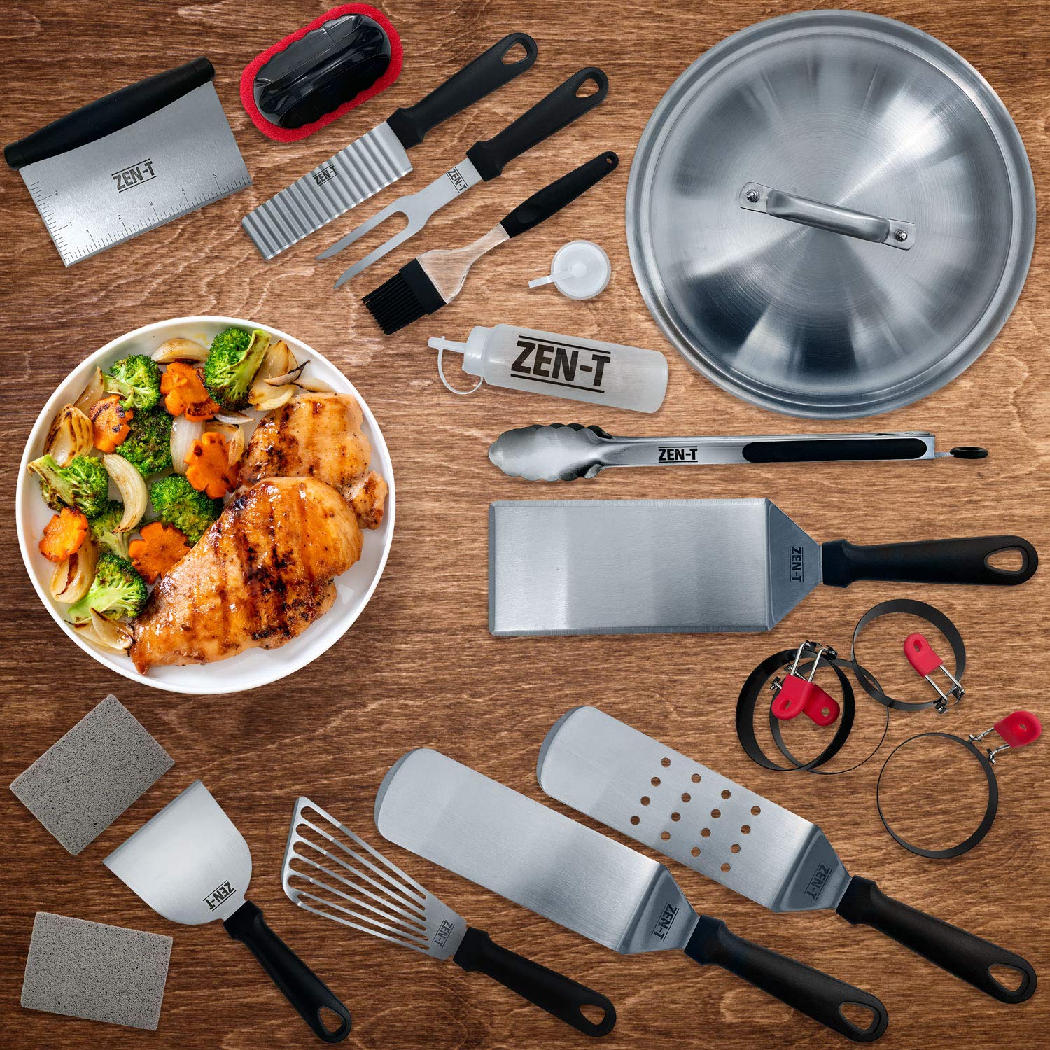 ZEN-T - 21 Piece Grill Griddle BBQ Tool Kit - Heavy Duty Professional Grade Stainless Steel BBQ Tools - Perfect Grilling Utensils for All Your Grilling Needs – Outdoor and Indoor BBQ Accessories…