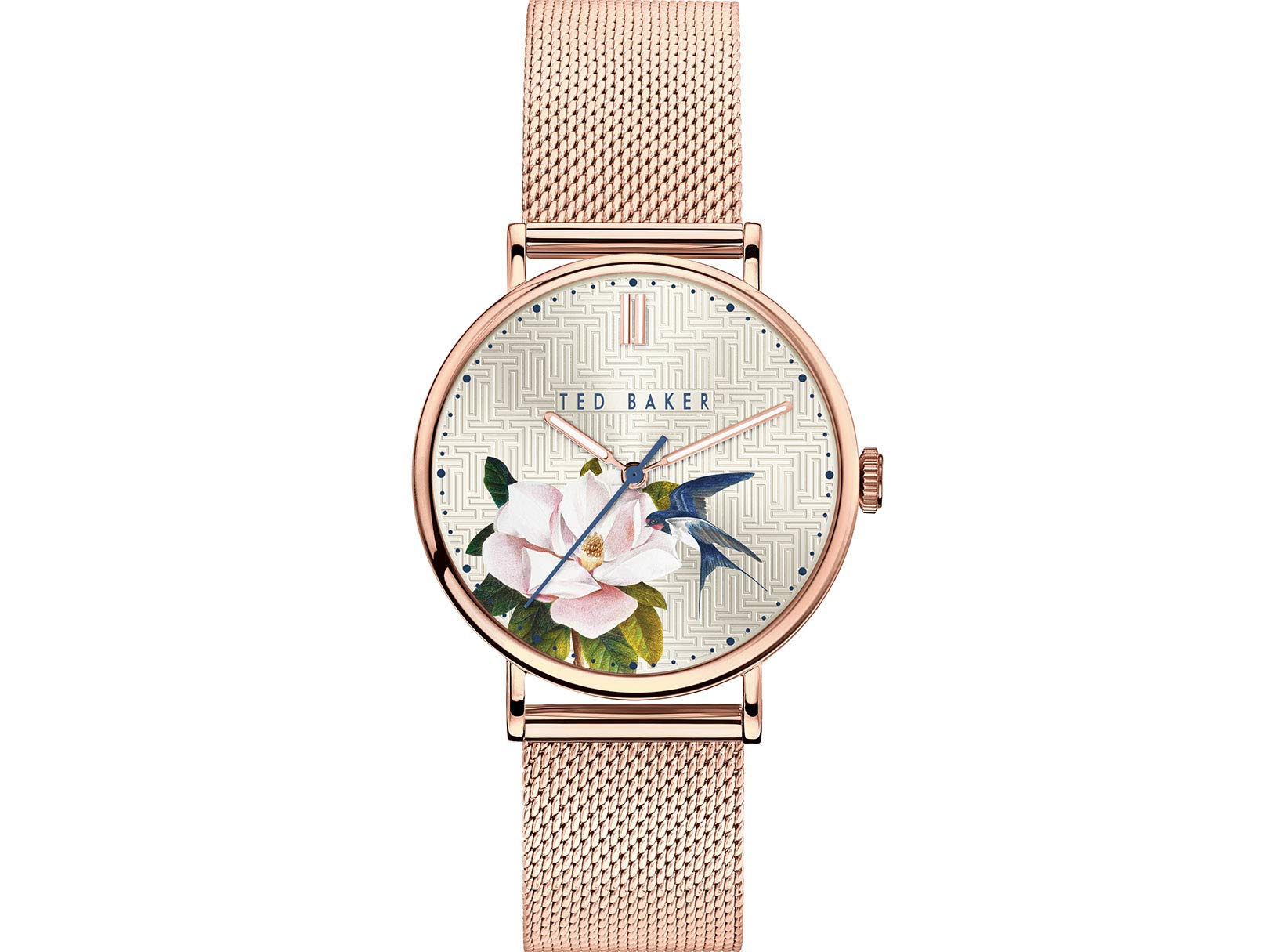 Ted Baker PHYLIPA Flowers Women's Rose Gold Stainless Steel Mesh Band Watch (Model: BKPPFF901)