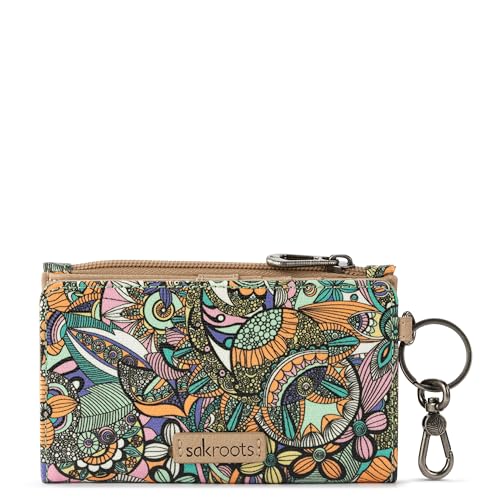 Sakroots Encino Slim Wallet in Coated Canvas, Pin Snap Closure, Mint Spirit Desert
