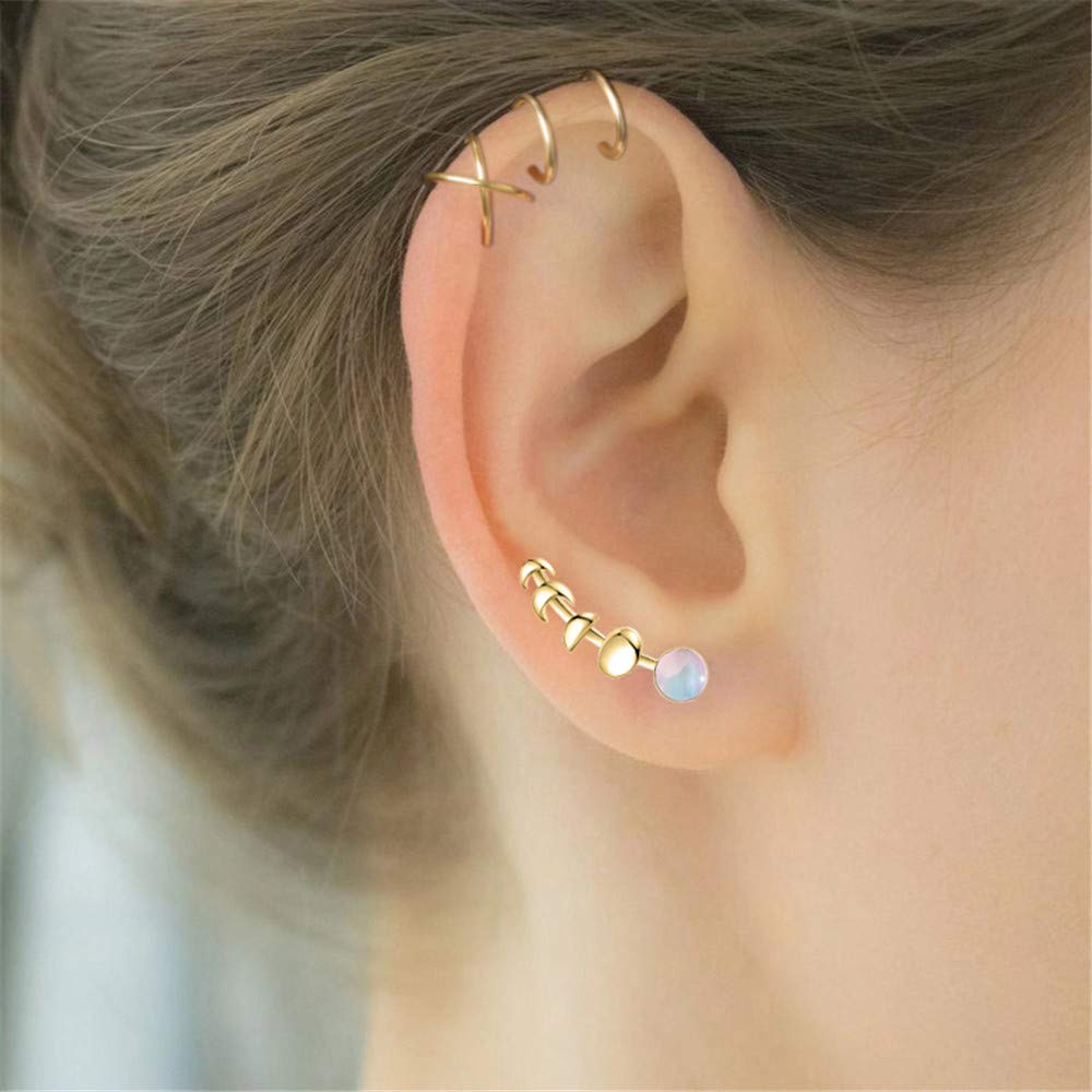 Statemet Earrings Moon Phase Ear Climbers Moonstone Simulated Opal Moon Earrings Rose Gold Plated Earrings for Women
