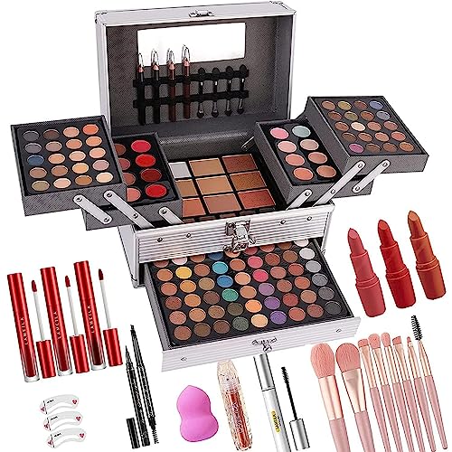 UNIFULL 132 Color All- In- One Makeup For Women Full Kit,Professional Makeup Kit,Makeup Gift Set for Women,Girls&Teens,Include eyeshadow/lipstick/concealer/Lip Gloss/Eyeliner/Mascaraďź006N2-Silverďź