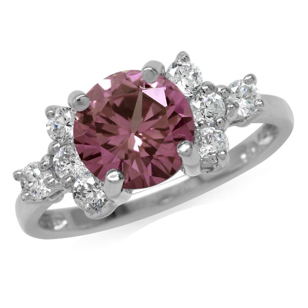 Silvershake Round Shape Simulated Color Change Alexandrite and White Cubic Zirconia 925 Sterling Silver Ring Size 7