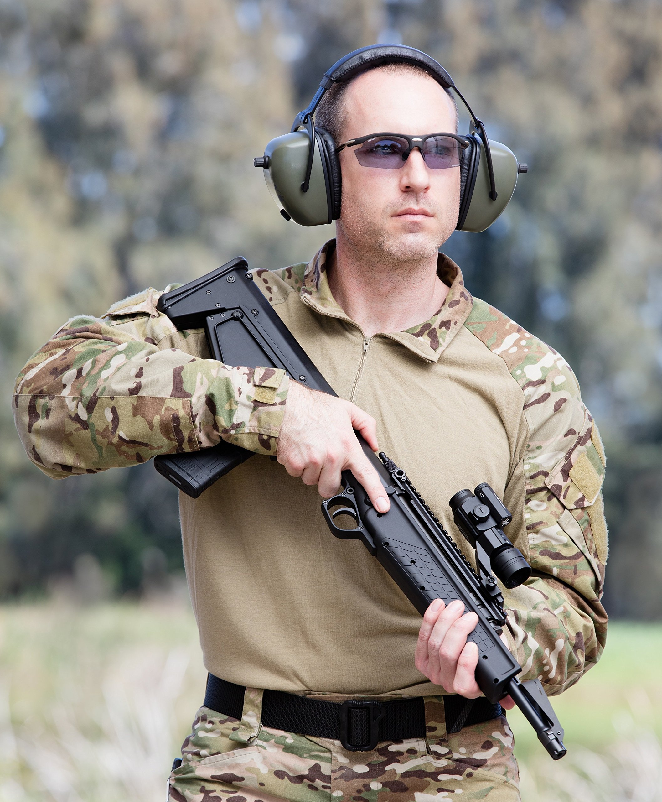 Pro Ears - Pro Tac Mag Gold - Military Grade Electronic Hearing Protection and Amplification - NRR 30 - Range Ear Muffs - Lithium 123a Batteries - Green