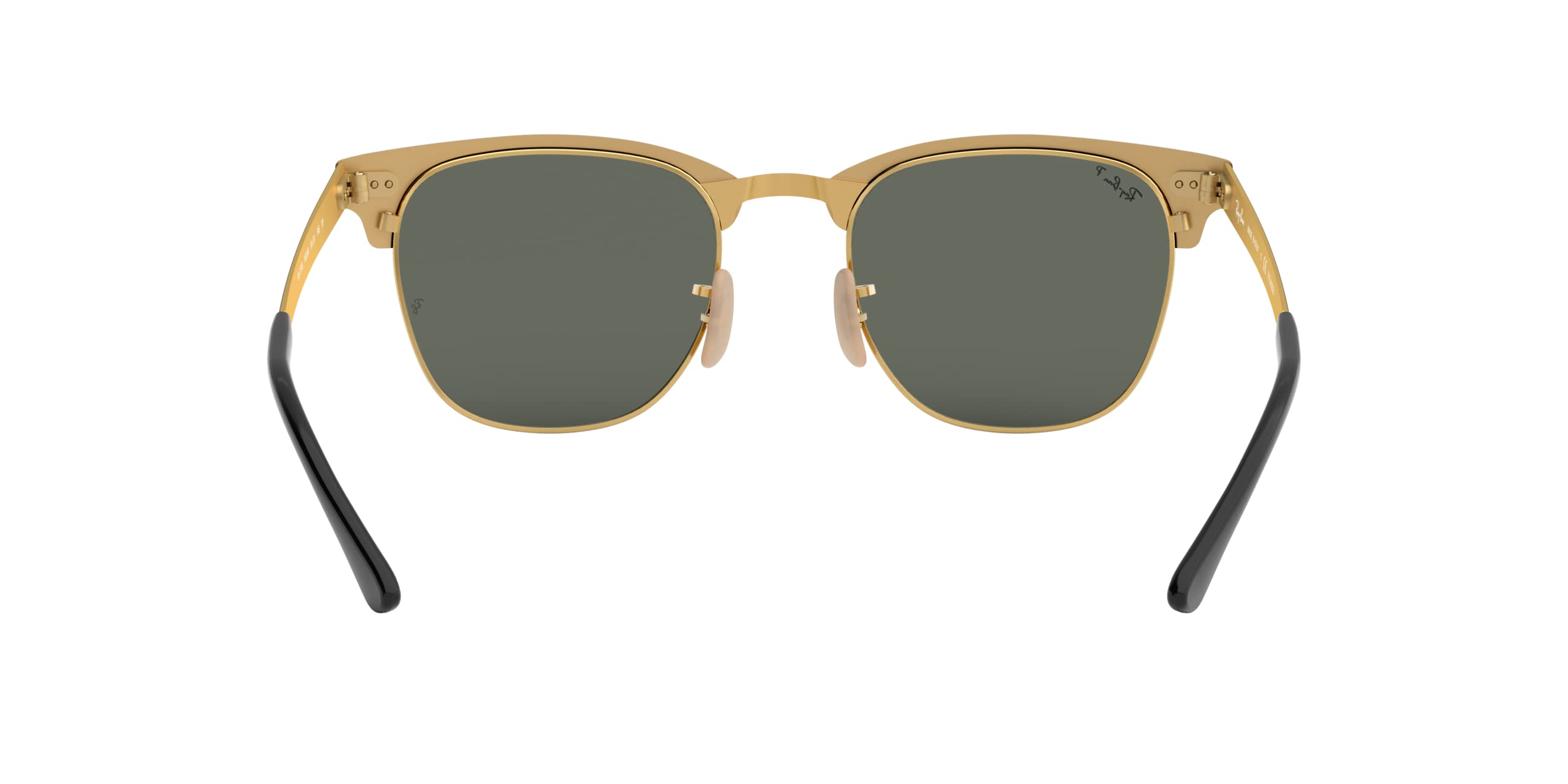 Ray-Ban RB3716 Clubmaster Metal Square Sunglasses, Black On Gold/Polarized G-15 Green, 51 mm
