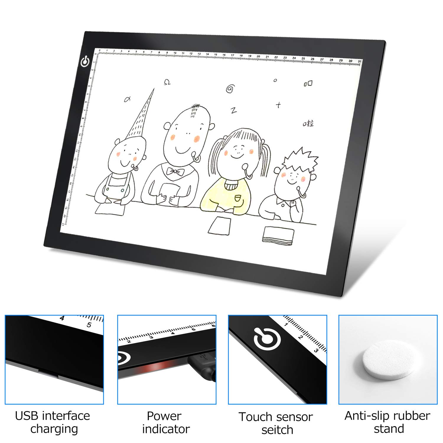 Silver A4 Dimmable LED Artcraft Light Box Tracer Slim Light Pad Portable Tablet, USB Power Cable Copy Drawing Board Tracing Table for Artists Designing, Animation, Sketching, Stenciling X-ray Viewing